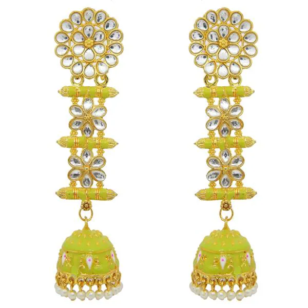 Fresh Vibes Long Golden Traditional Indian Khaki Pale Green Jhumki ...