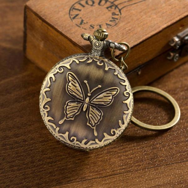 Gt Gala Time Gold Stainless Steel Butterfly Pocket Watch Car Bike Key ...