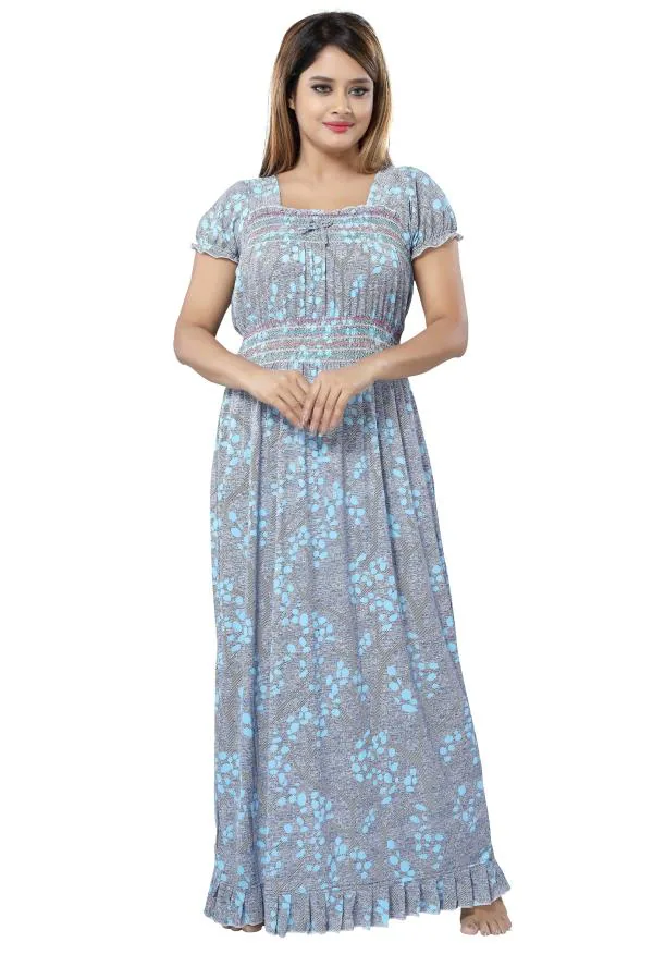 SHOPPING STATION /Women Nighty/ Blue Floral Printed Satin Nighty /satin ...