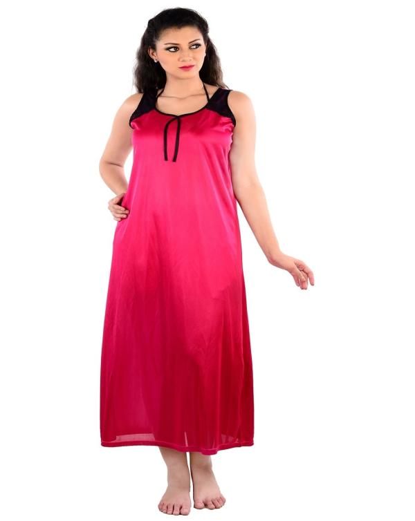 Women's Night Dress and Nighties Red Satin Nightwear 2pc Robe & Nighty ...