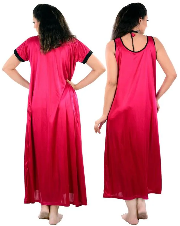 Women's Night Dress and Nighties Red Satin Nightwear 2pc Robe & Nighty ...