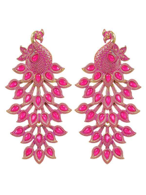 Oxidized Gold-Plated Traditional Pink Peacock Dangler Design Earrings ...