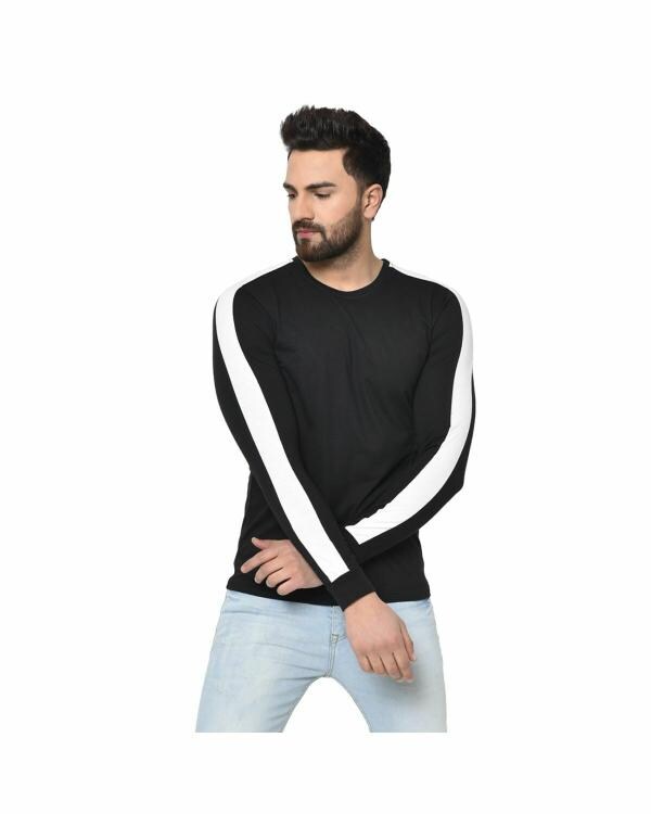 Glito Striped Black & White Full Sleeves Round Neck T-shirts For Men's ...