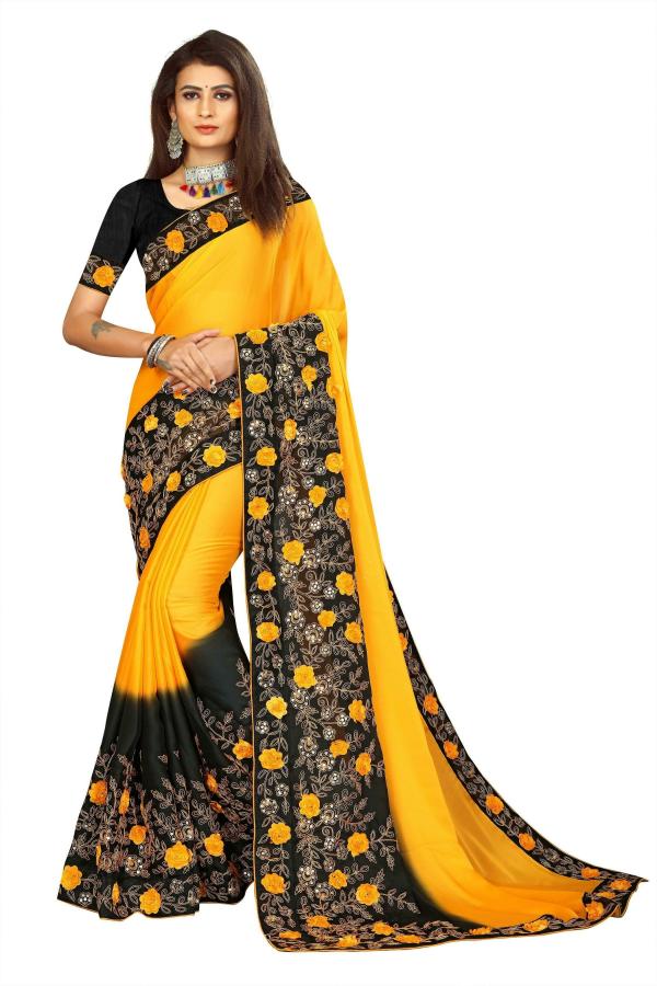 Manibhadra Creation Women Yellow Embellished Art Silk Bollywood Saree ...