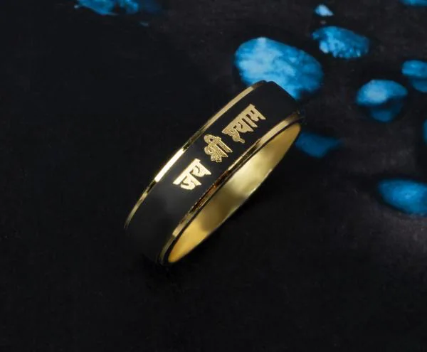 Waama Jewels Stylish Cool Gold Plated Titanium Jai Shree Shyam Ring for ...