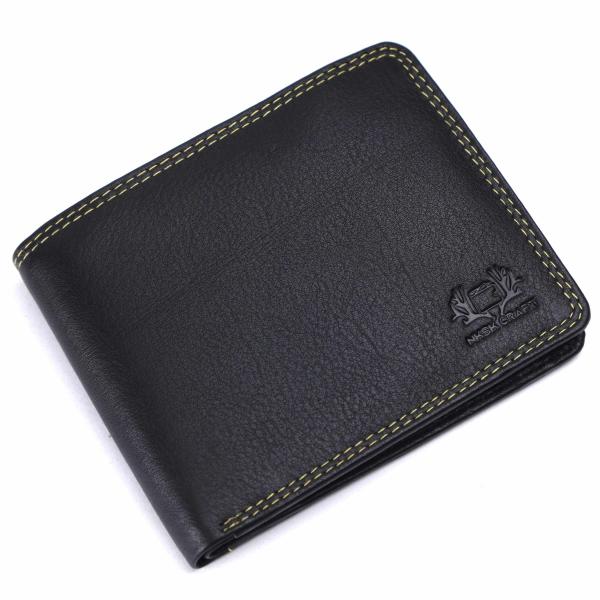 NKSK CRAFT RFID Protected Genuine Leather Wallet for Men's Yellow Stitching Design (NC-97) (BYS ...