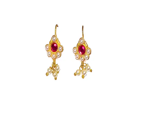 Adhira's Traditional Gold & Pink Maharashtrian Bugdi Earrings - JioMart