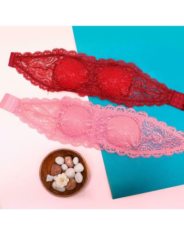 D Life Dream Life Women Lycra Lace Maroon and Pink Full Coverage Padded ...