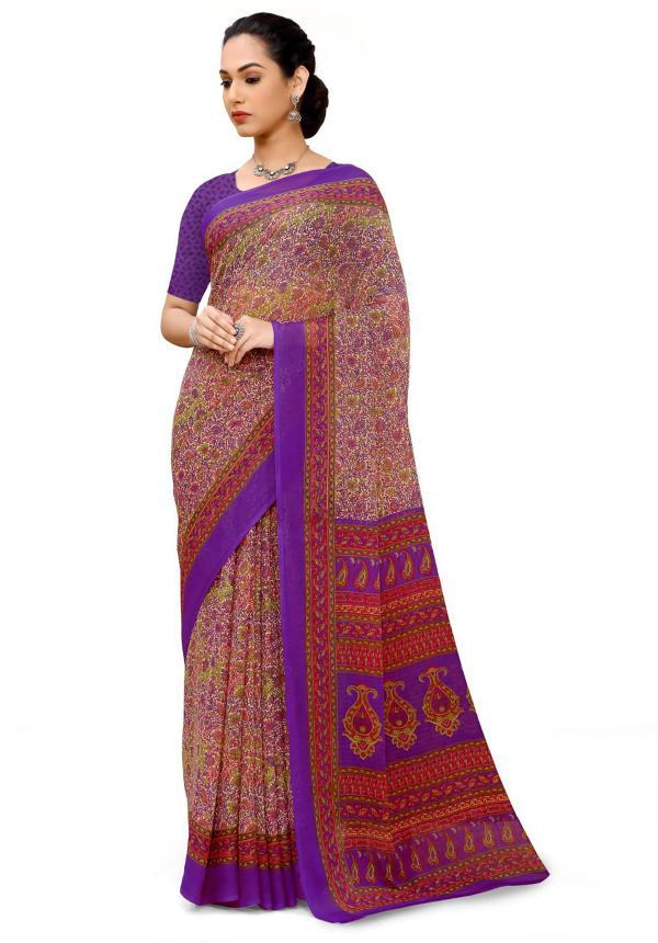 Women Purple Chiffon Single Saree - JioMart