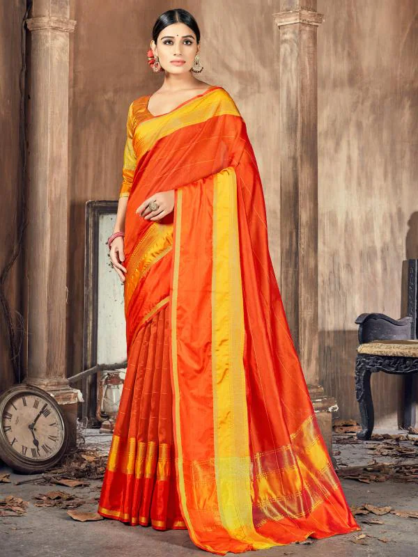 Tira Women partywear Cotton Silk Orange Color saree for women fastive ...
