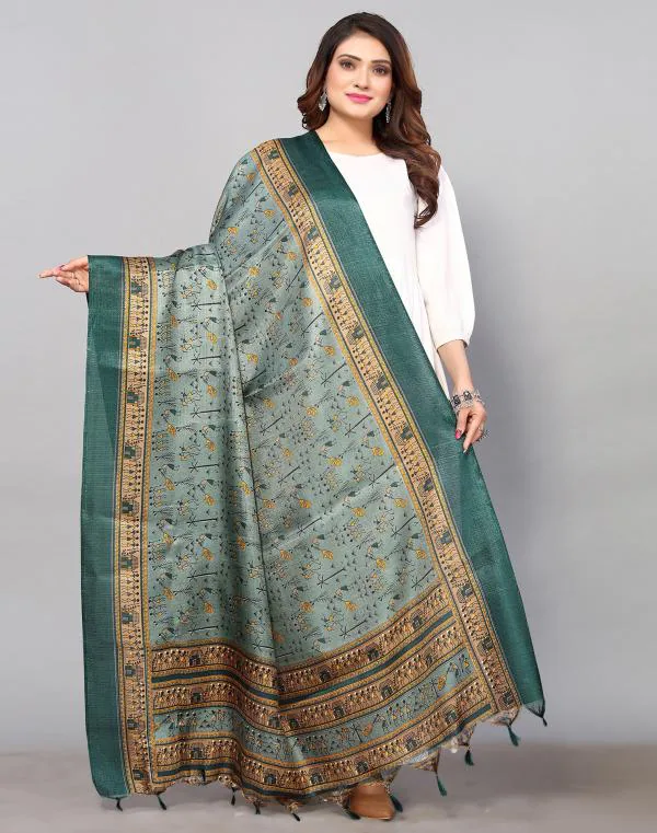 Siril Women's Multicolor & Green Color Printed Khadi silk Dupatta - JioMart