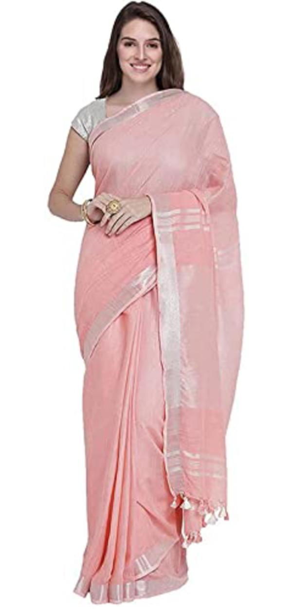 Radiant Fashion Women Light Gajri Pink Cotton Linen Saree With Running ...