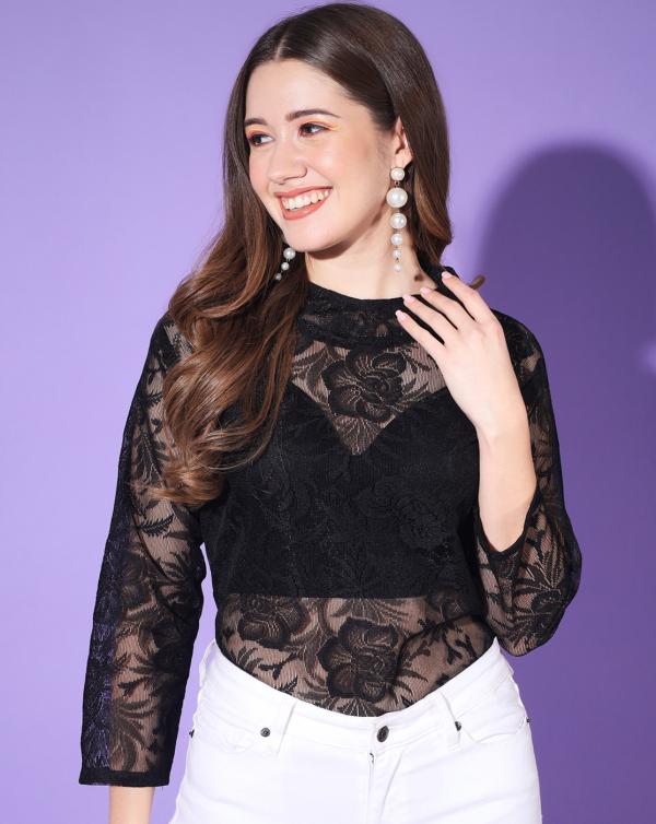 BuyNewTrend Black Sheer Women Net Top - JioMart