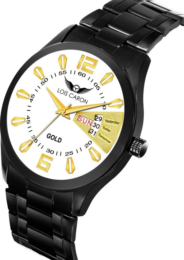 LOIS CARON LCS-8447 ORIGINAL BLACK PLATED DAY & DATE FUNCTIONING Analog ...