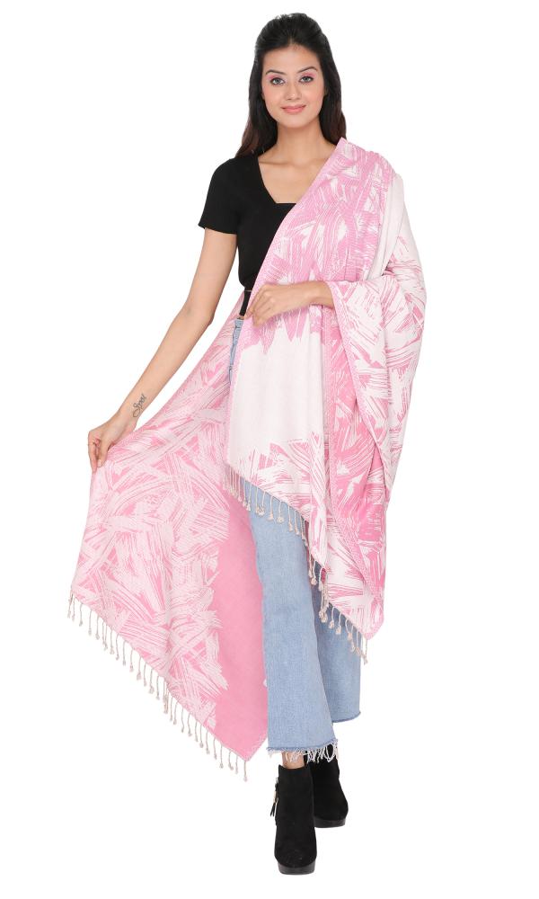 KTI Women's Rayon Embroidered Winter Stole (Pink white) - JioMart