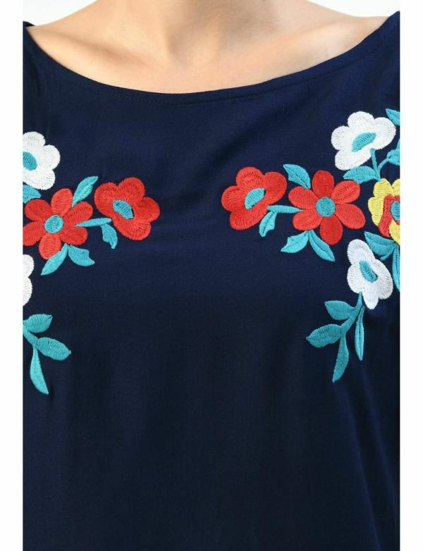AGARU Women's Rayon Navy Blue Embroidery Top - JioMart