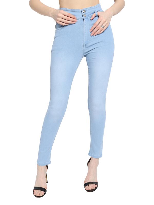 Two Button Design Women Light Blue Denim Jeans - JioMart