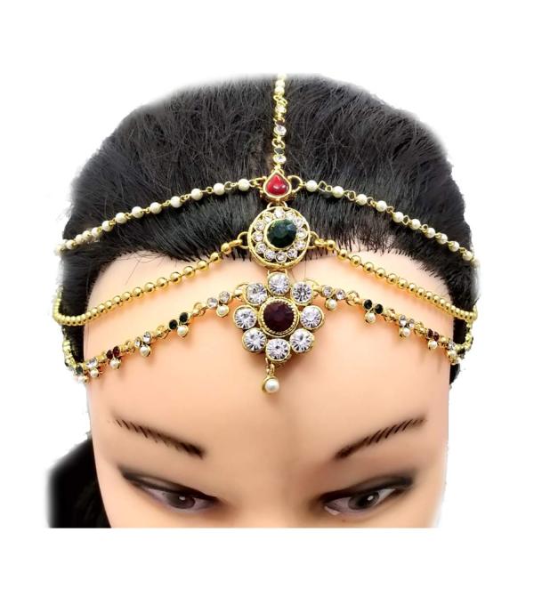 Indian Mores Red Green Flower Shape Stone Studded Multi-Color Three ...