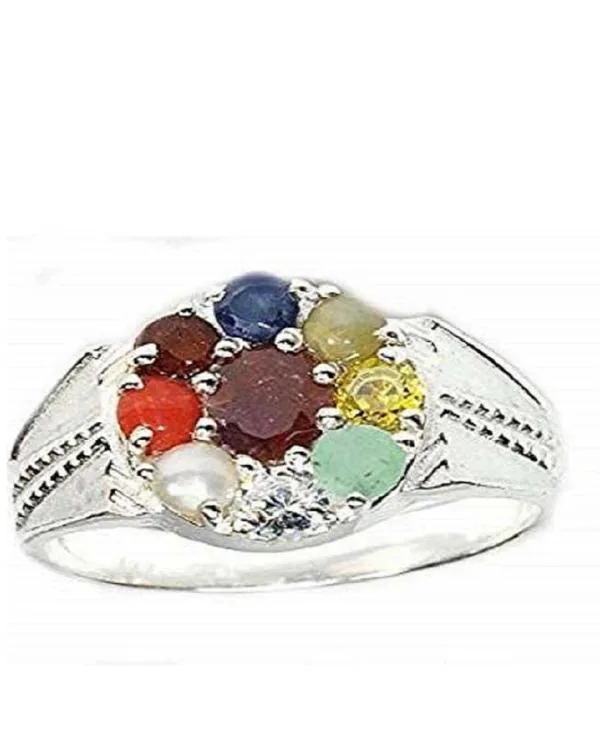 Ceylonmine Navratan Ring Precious All Navgrah Stone'S Silver Plated ...