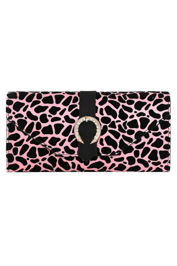 Wrooted Light Pink Leopard Print Velvet Wallet Clutch Purse for Women ...