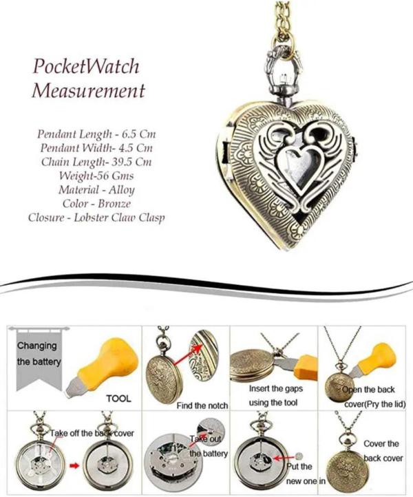 GT Gala Time Sb Fashion Point Brown Metal Heart Design Pocket Watch ...
