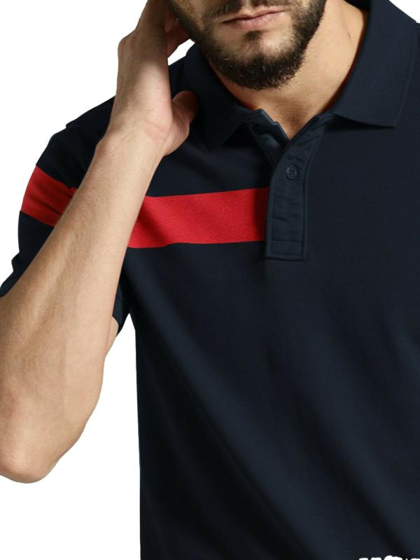 Jump Cuts Mens ColorBlock Polo Neck Half Sleeve Navy and Red Slim Fit ...