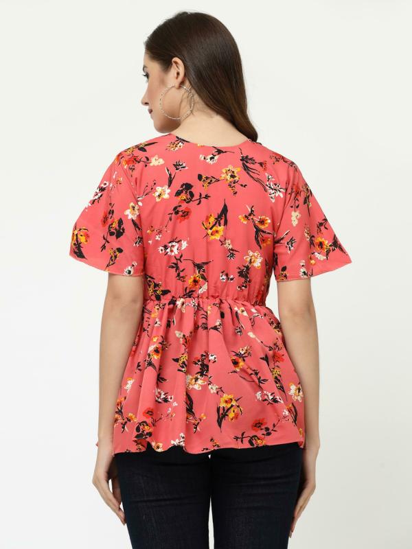 MISS AYSE Trendy Fancy Peach Color Crepe U Neck Top - JioMart