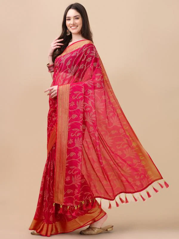 Rekha Maniyar CHIFFON VISCOSE BORDER Rani Color Foil Print Saree for ...