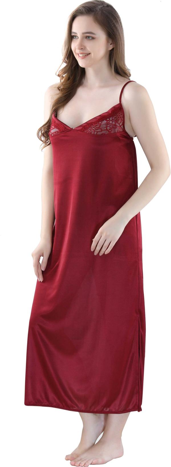 Ultraviolet Women Brown Solid Satin Nighty - JioMart