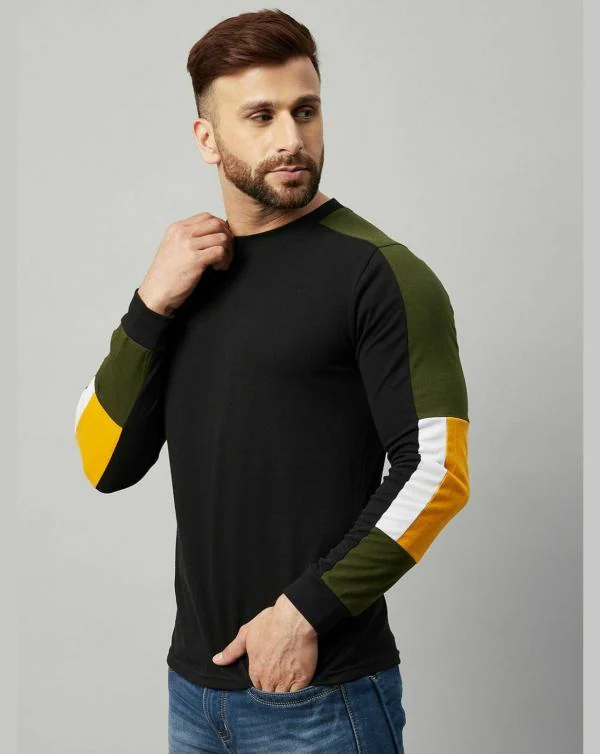 Gritstones Men Black Full Sleeve Cotton Color Block T-Shirt - JioMart