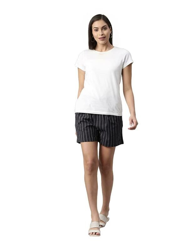 GO COLORS Store Women Navy Linen Shorts - JioMart