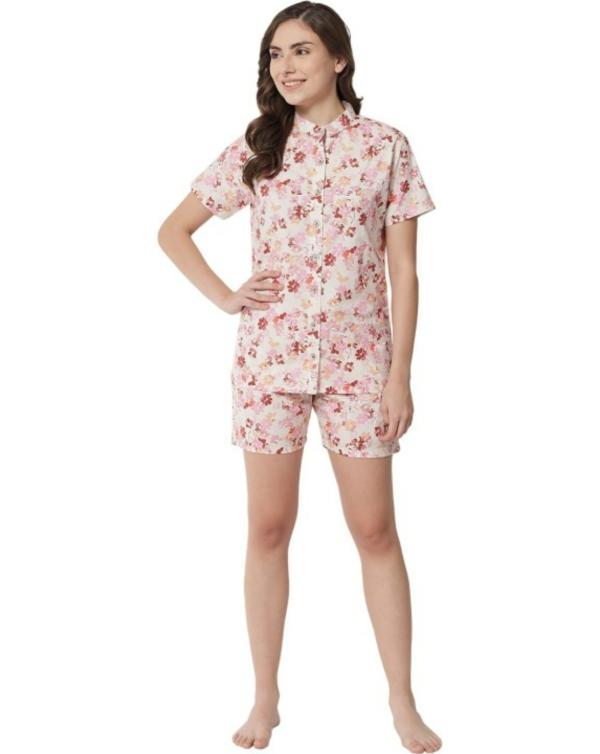 Klamotten Women White Abstract Pure Cotton NightSuit - JioMart