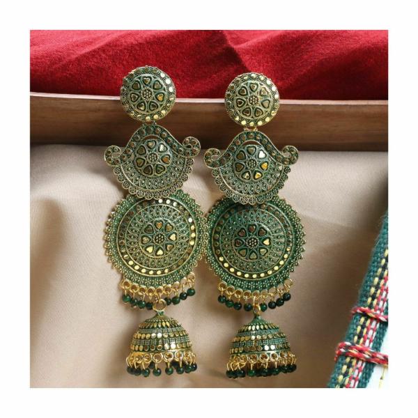 Antico Traditional Ethnic Fancy Green Color Oxidized layered Jhumka ...