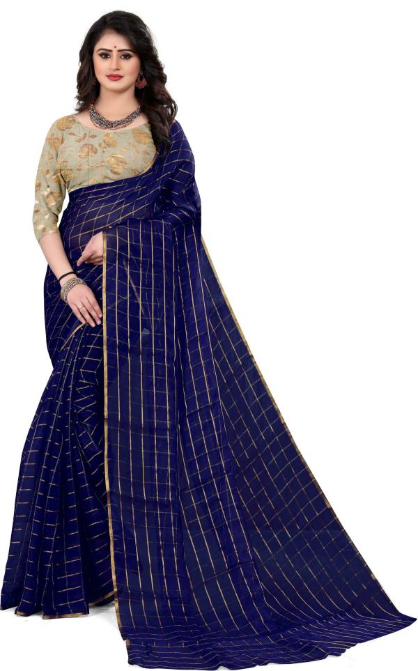 Stylish Sarees Women Blue Checkered Chiffon Saree - JioMart