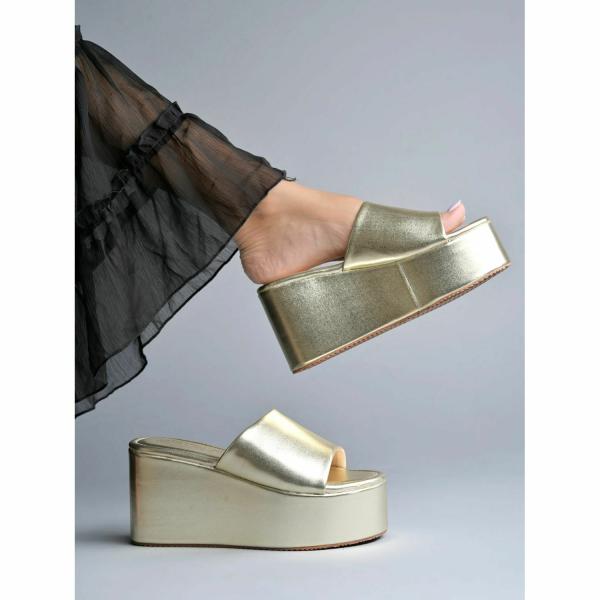 Shoetopia Embellished Golden Platform Heels For Women & Heels - JioMart