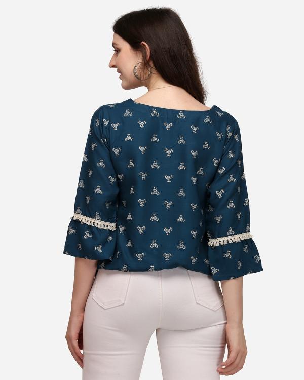 14 Fab Women Rayon Fabric Printed turquoise blue Color top For women ...