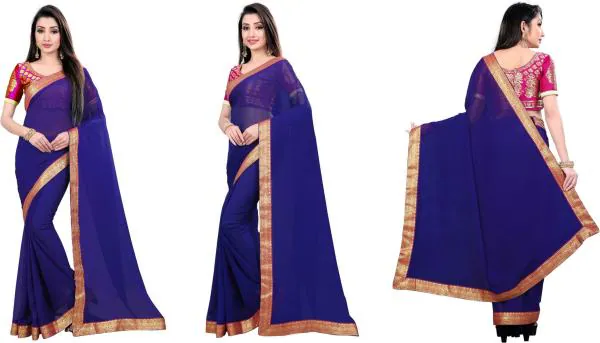 Anand Women Blue Solid Chiffon Pack Of 2 Saree - JioMart