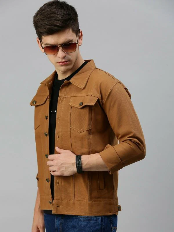 VOXATI Mustard Men Denim Biker Jacket - JioMart