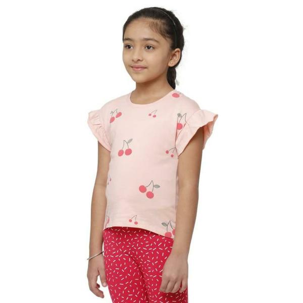 De Moza Girls Peach Printed Cotton Top - 8 to 9 Years - JioMart