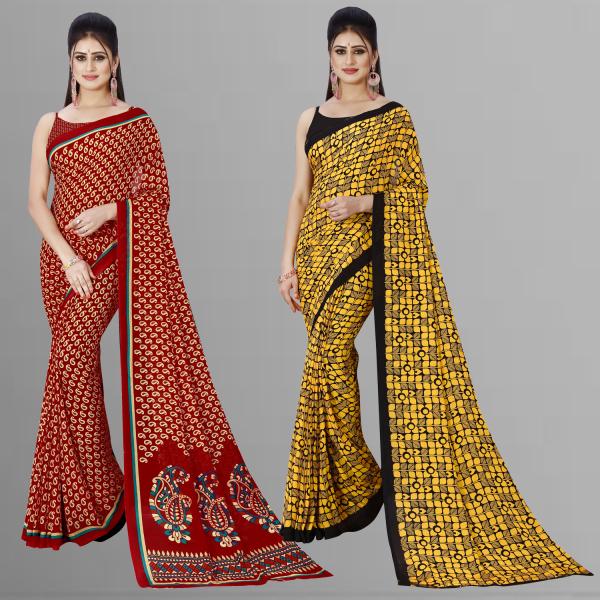 Anand Women Multicolor5 Self Design Pattern Georgette Pack of 2 Saree ...