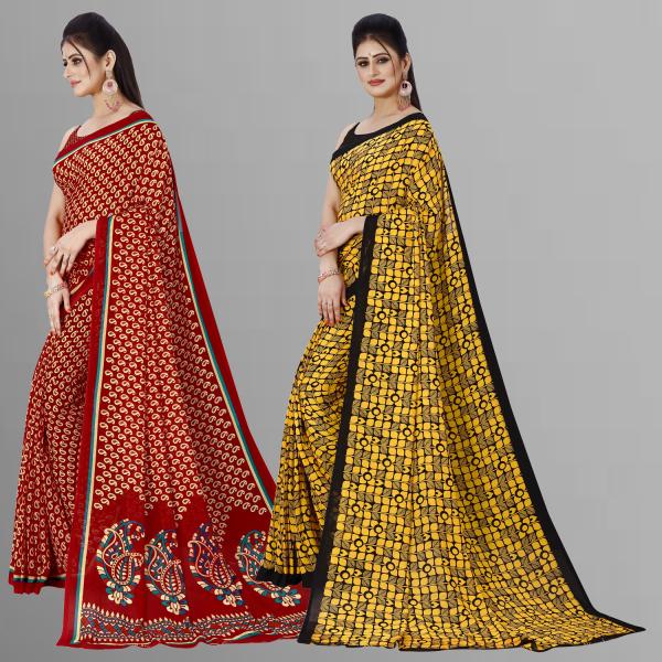 Anand Women Multicolor5 Self Design Pattern Georgette Pack of 2 Saree ...