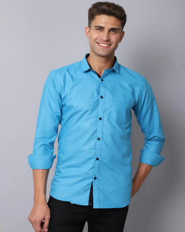 Majestic Man Men Firozi Pure Cotton Blend Shirt - JioMart