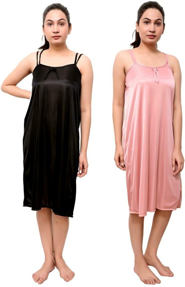 Ankona Women Black, Pink Solid Satin Pack Of 2 Nighty l Nighty for ...