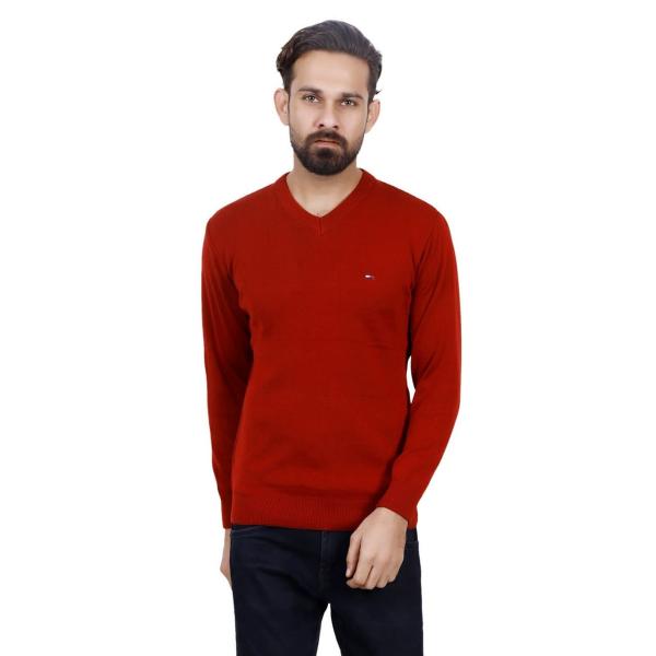 VANCHER Solid V Neck Casual Men Maroon Sweater - JioMart