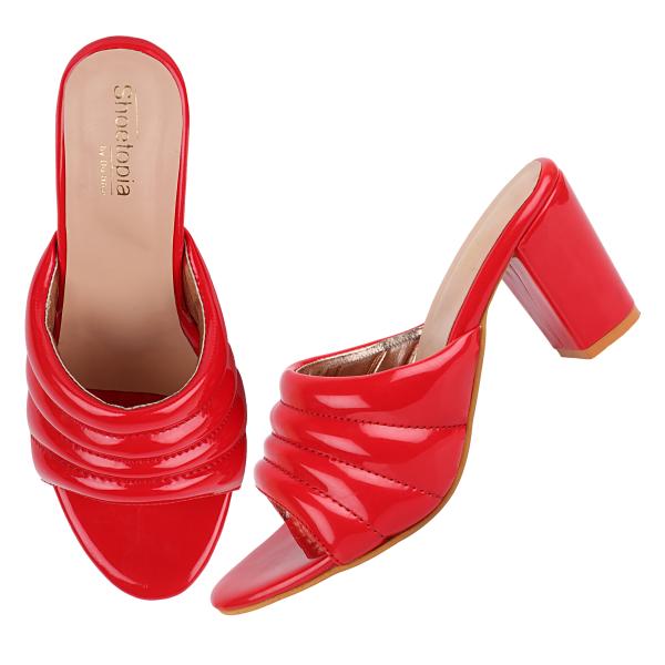Shoetopia Women Stylish Red Block Heels - JioMart