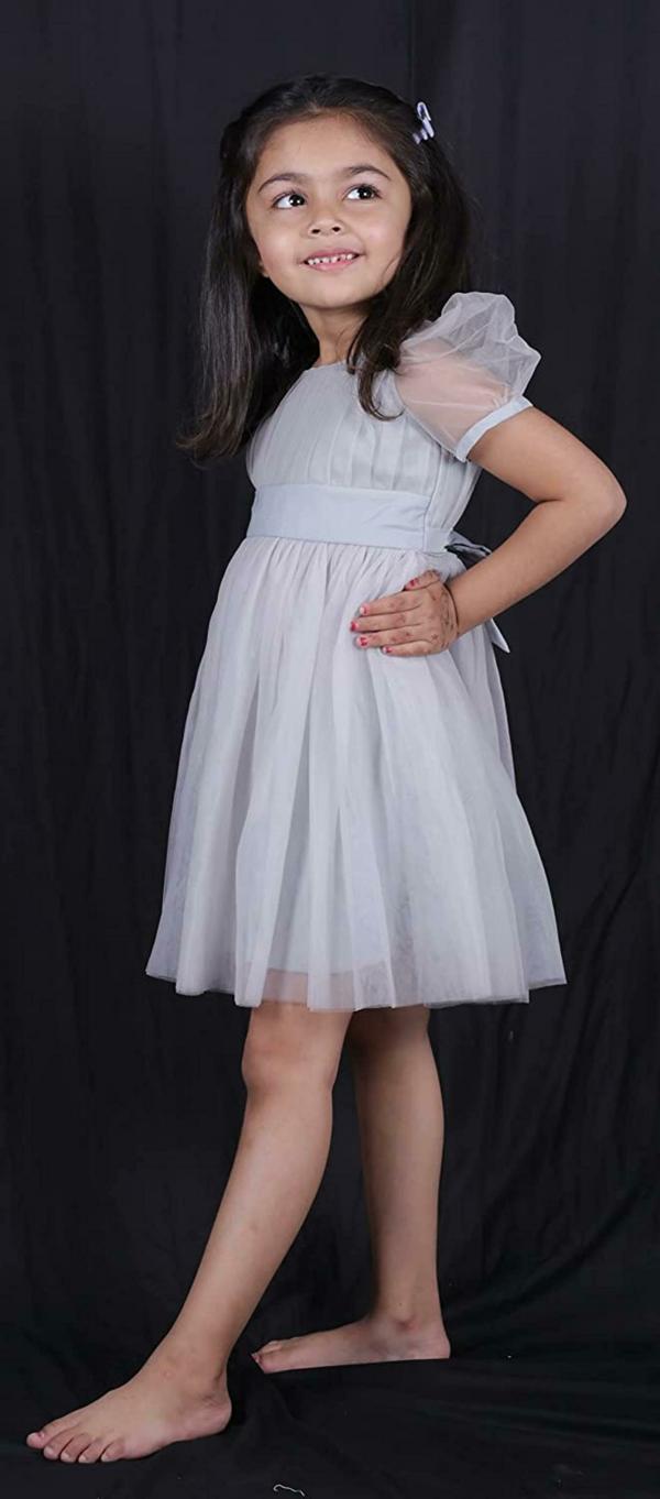 TIOR Girls Grey Dress (7-8 Y) - JioMart