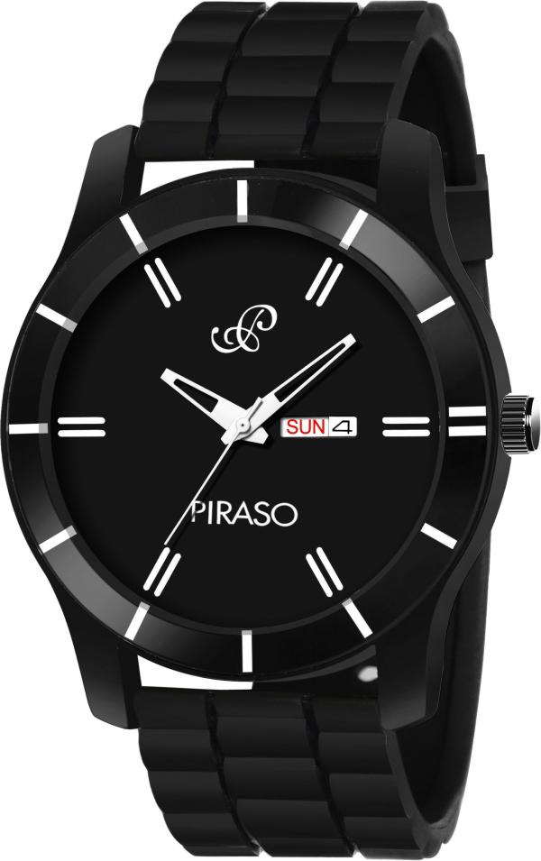 PIRASO Analog Black Dial Black Strap Watch for Men and Boys - JioMart