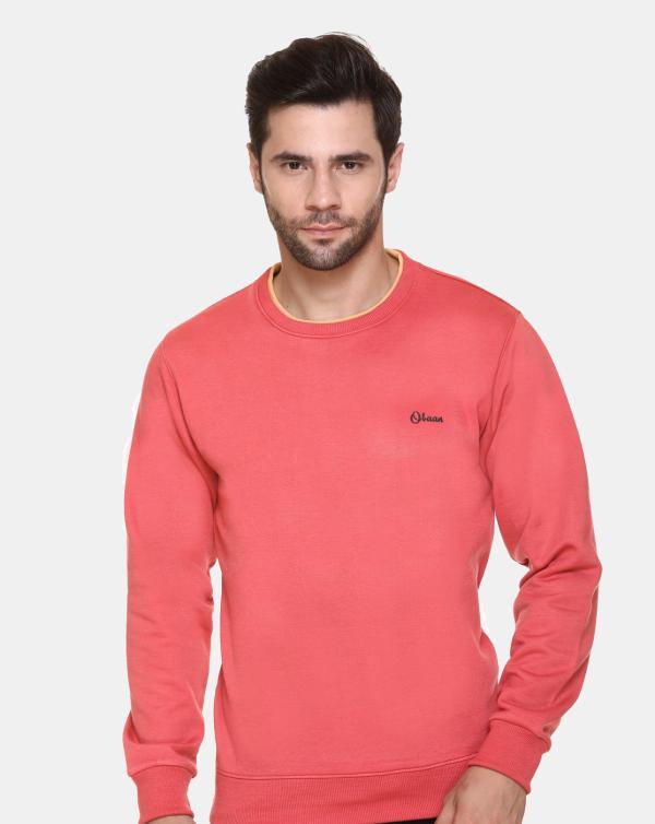 Obaan Men's Pink Full Sleeves Round Neck Solid Sweatshirt - JioMart