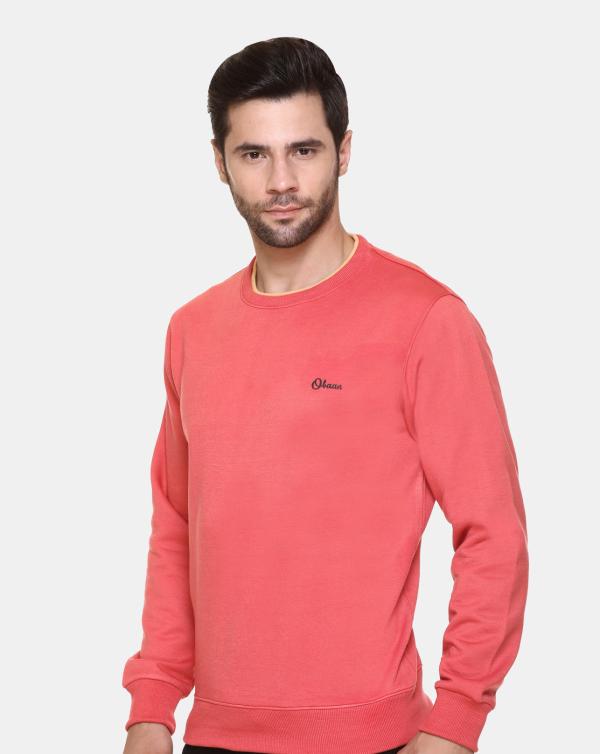 Obaan Men's Pink Full Sleeves Round Neck Solid Sweatshirt - JioMart