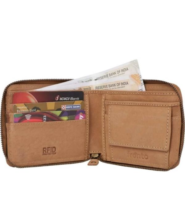 Fronto 100% Pure Zipper Genuine Leather RFID Tan Wallet for Men - JioMart